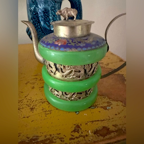 Art | Chinese Tibet Jade Cloisonn Enamel Pot Bull Steer Dragons Rare ...